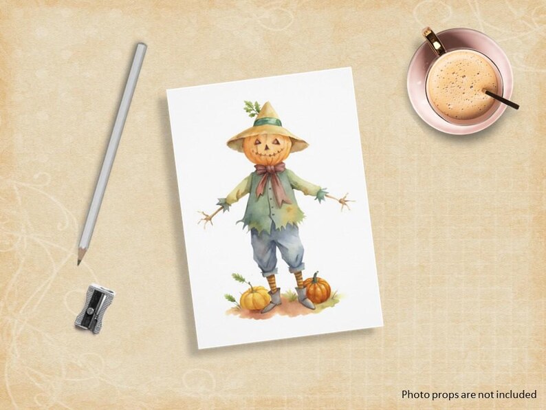 Cute Scarecrow Card Set, Thanksgiving Holiday Greeting Cards, Autumn ...
