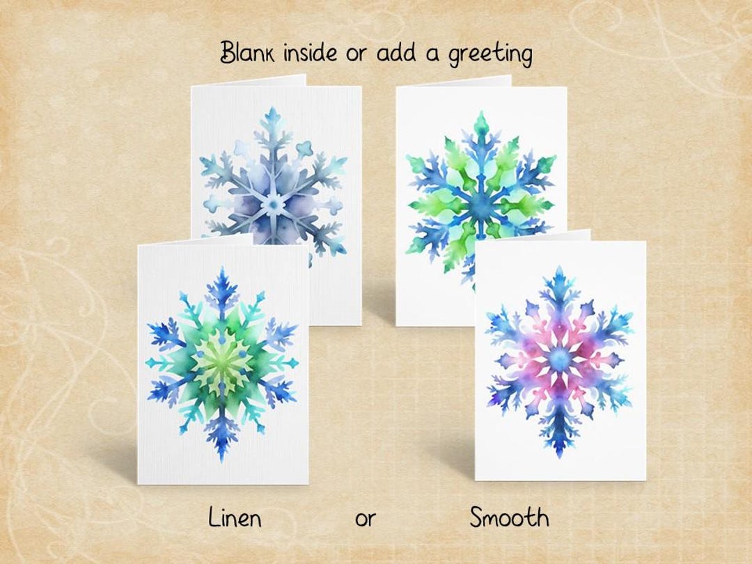 Watercolor Snowflake Cards, New Year's Greeting Card Pack, Christmas ...