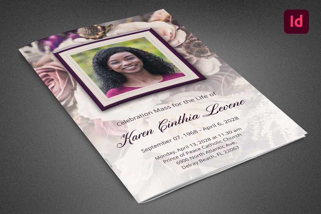 Purple Floral Funeral Indesign Program Template IDML Final Size 5.5x8.5 ...