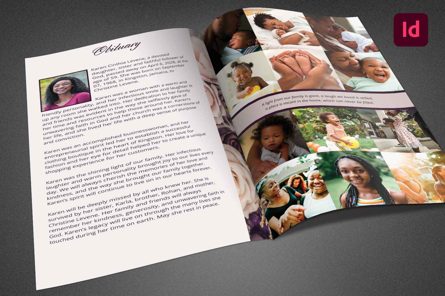 Purple Floral Funeral Indesign Program Template IDML Final Size 5.5x8.5 ...