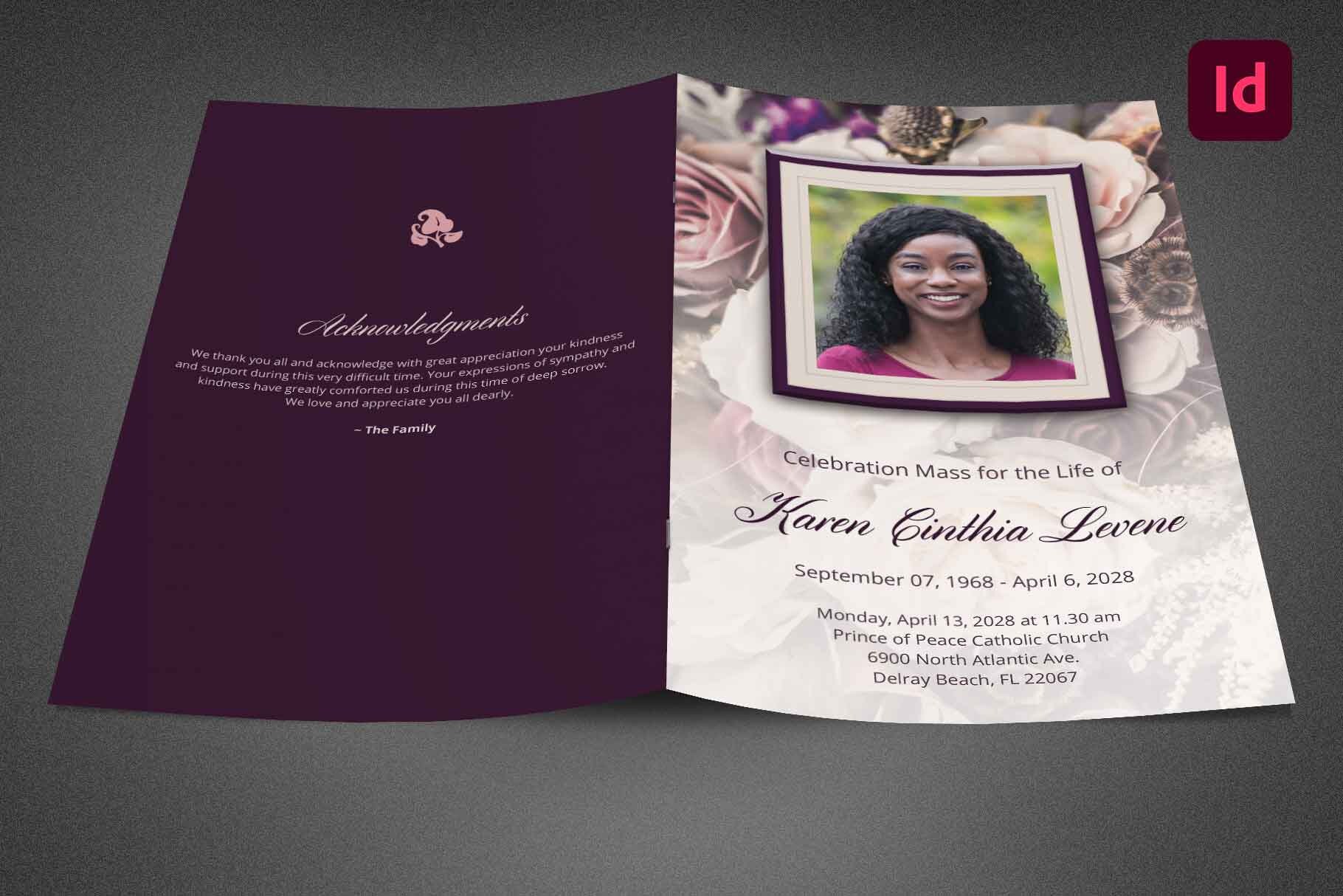 Purple Floral Funeral Indesign Program Template IDML Final Size 5.5x8.5 ...