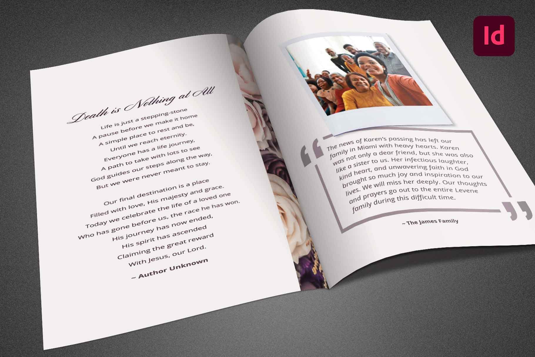 Purple Floral Funeral Indesign Program Template IDML Final Size 5.5x8.5 ...