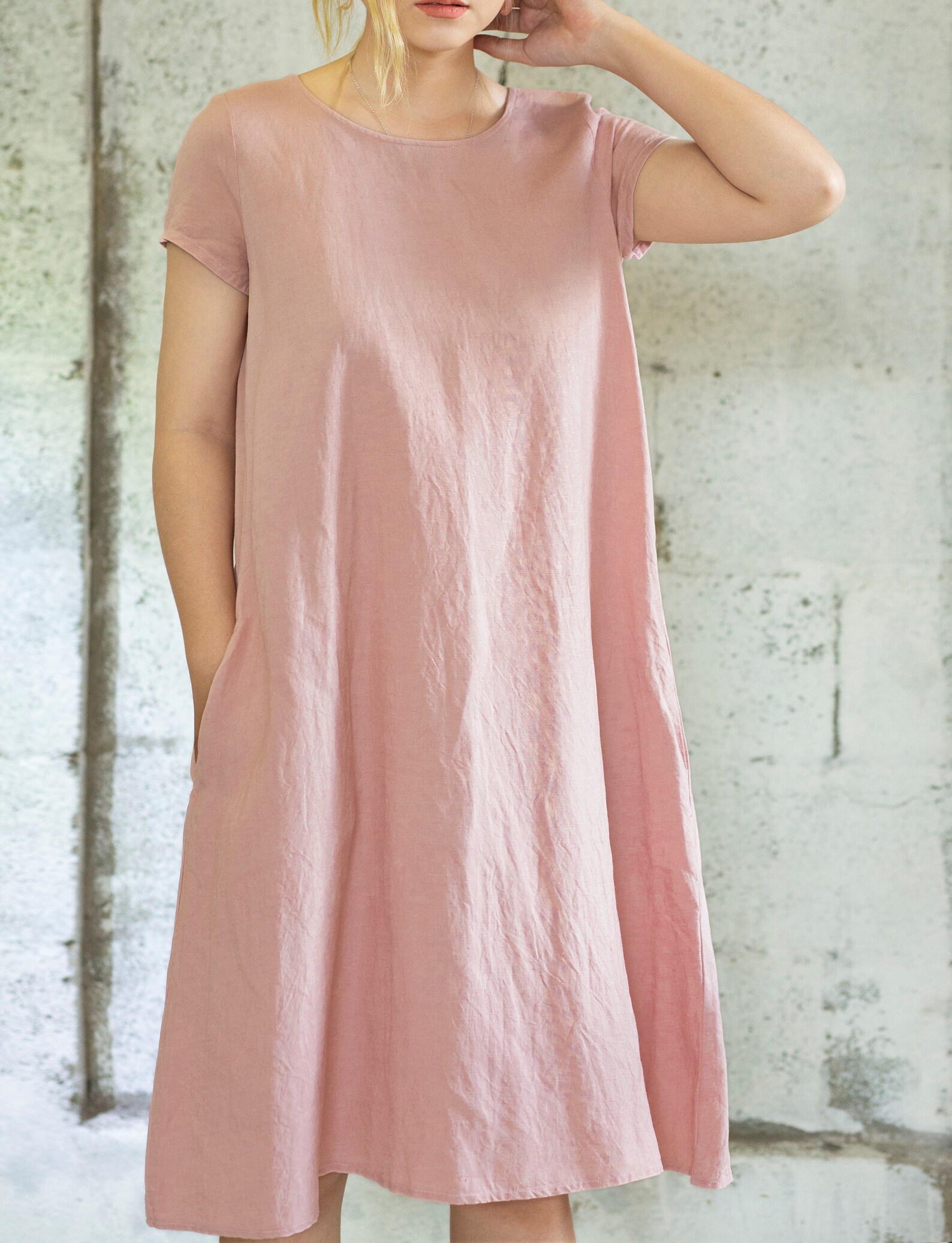 Light Pink Linen Dress/ Linen Tunic for Women/ Romantic Linen - Etsy