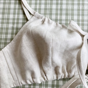 Tied Linen Bras/ Big Size Linen Bra/string Bra/linen Panties/ Linen ...