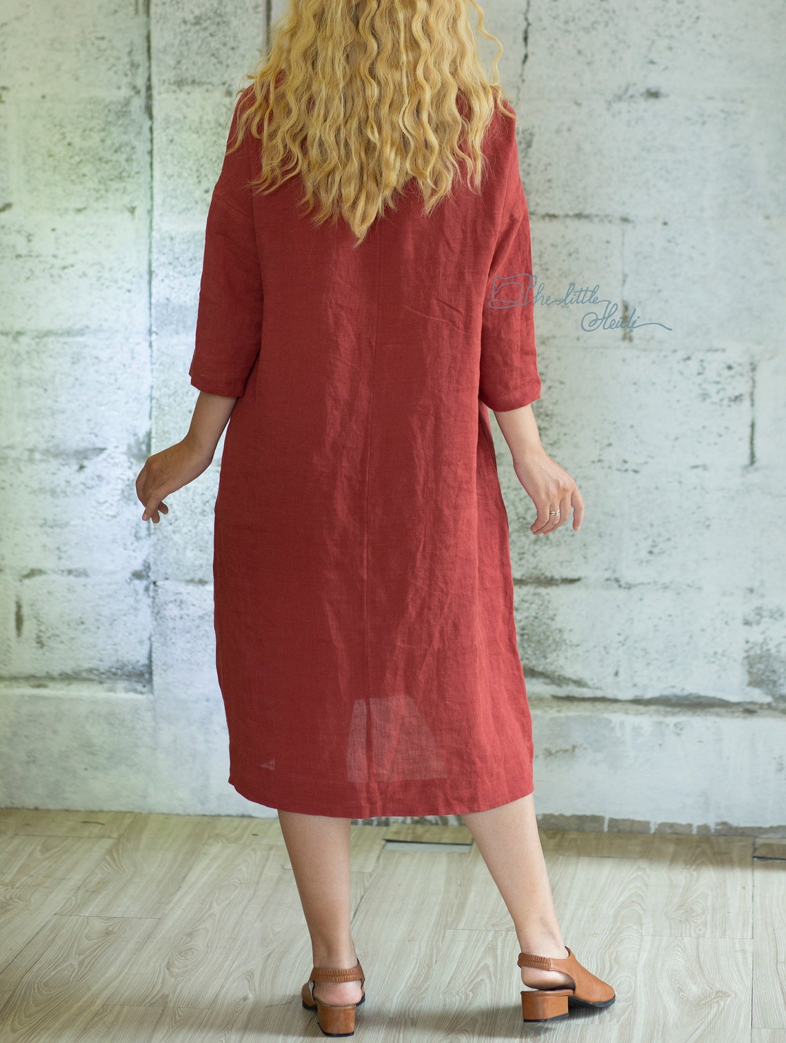 Brick Red Linen Tunic Washed Linen Dress Midi Dress Autumn - Etsy