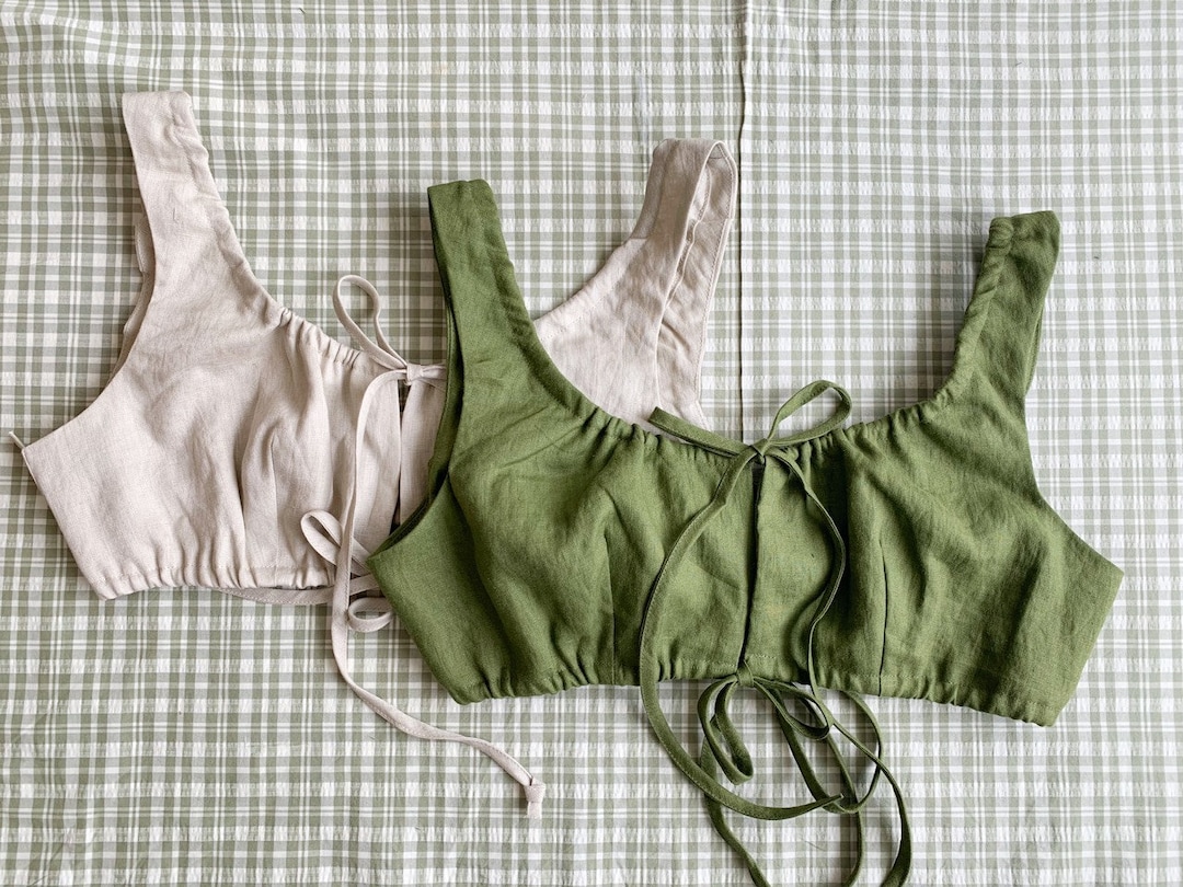 Linen Bralette Top: String Tie Bra, Custom Size Sleepwear - Etsy