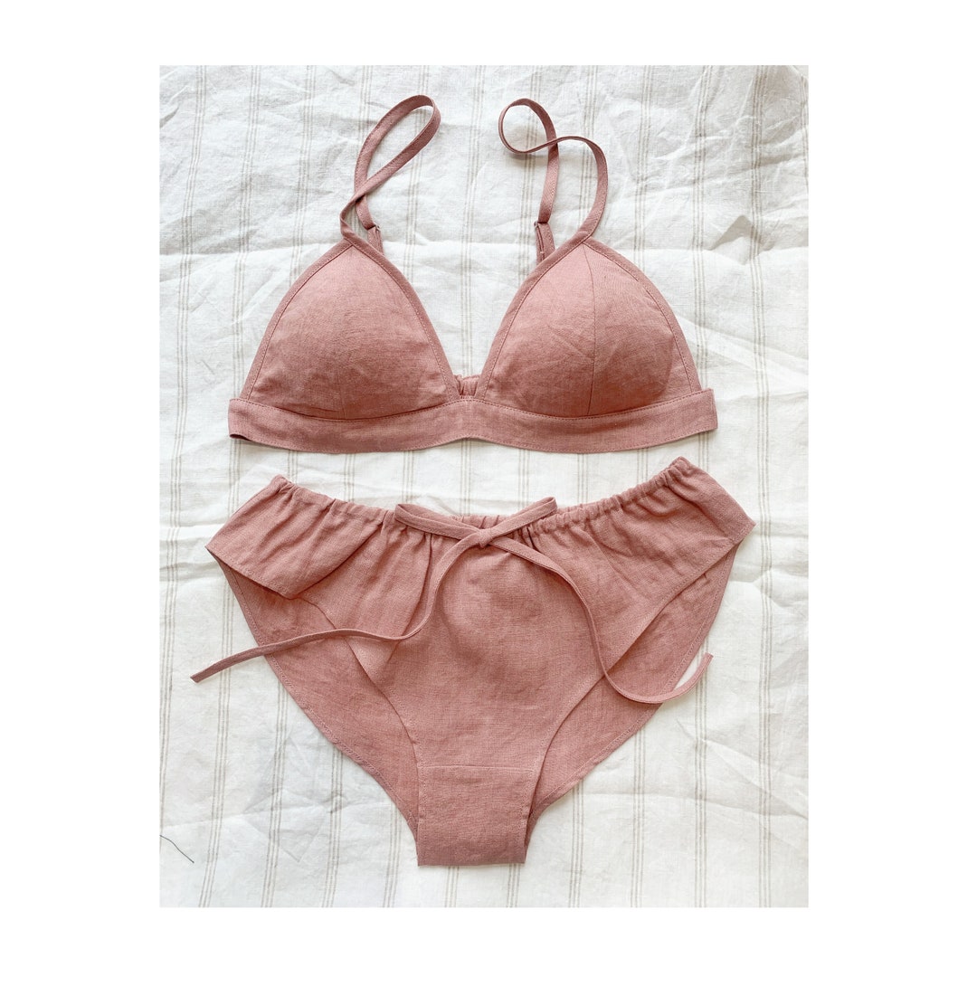 CUSTOM SIZE BRA/ Linen Bra Set/tied Panties/ Linen Sleepwear/ Linen ...