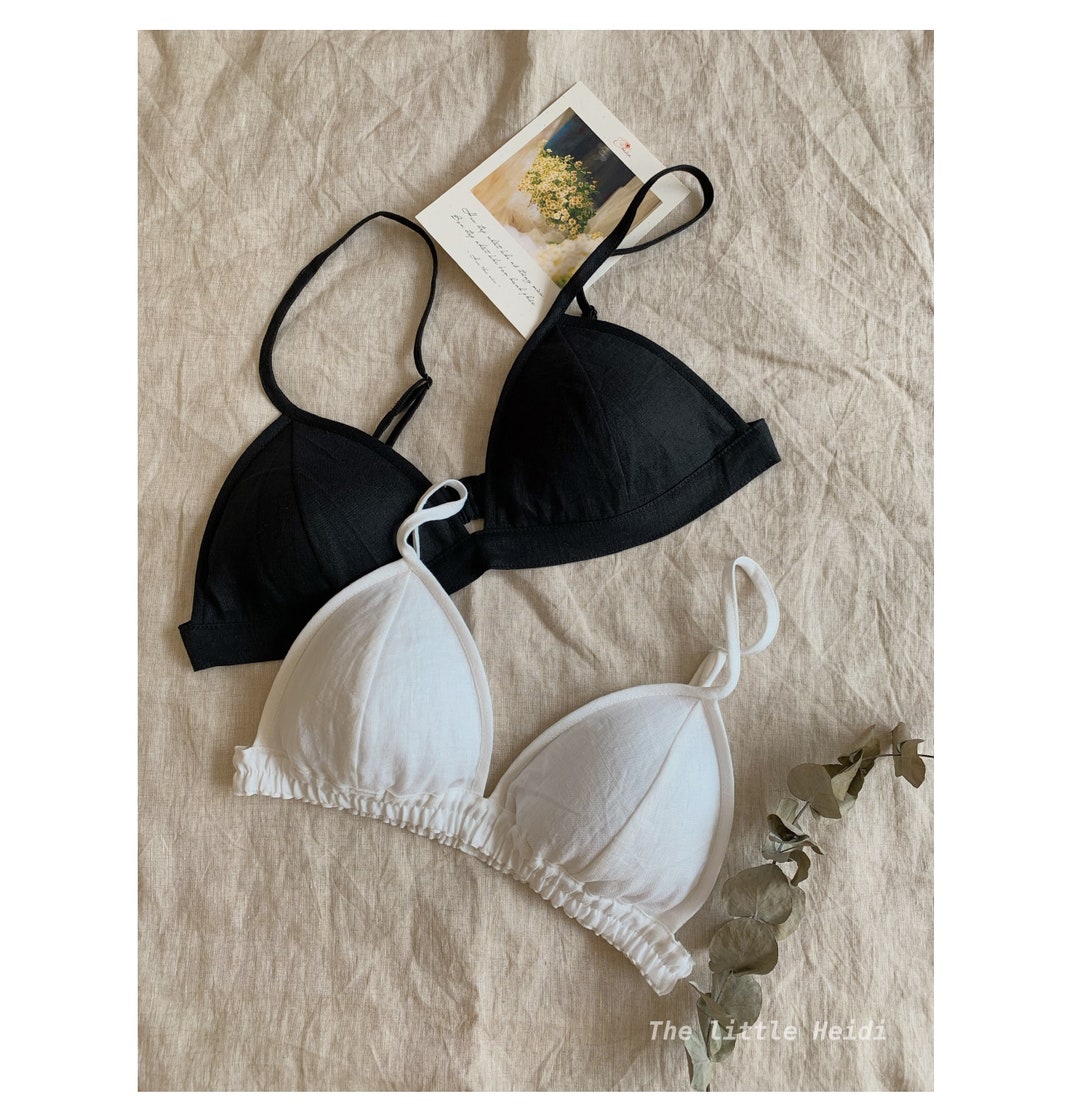 White Linen Bralette: Soft Triangle Bra, Adjustable Straps - Etsy