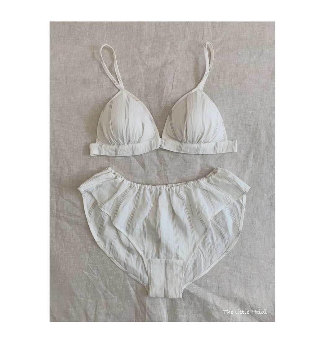 Linen Bra/ Striped Linen Bra/linen Bralette/ Linen Sleepwear/ Linen ...
