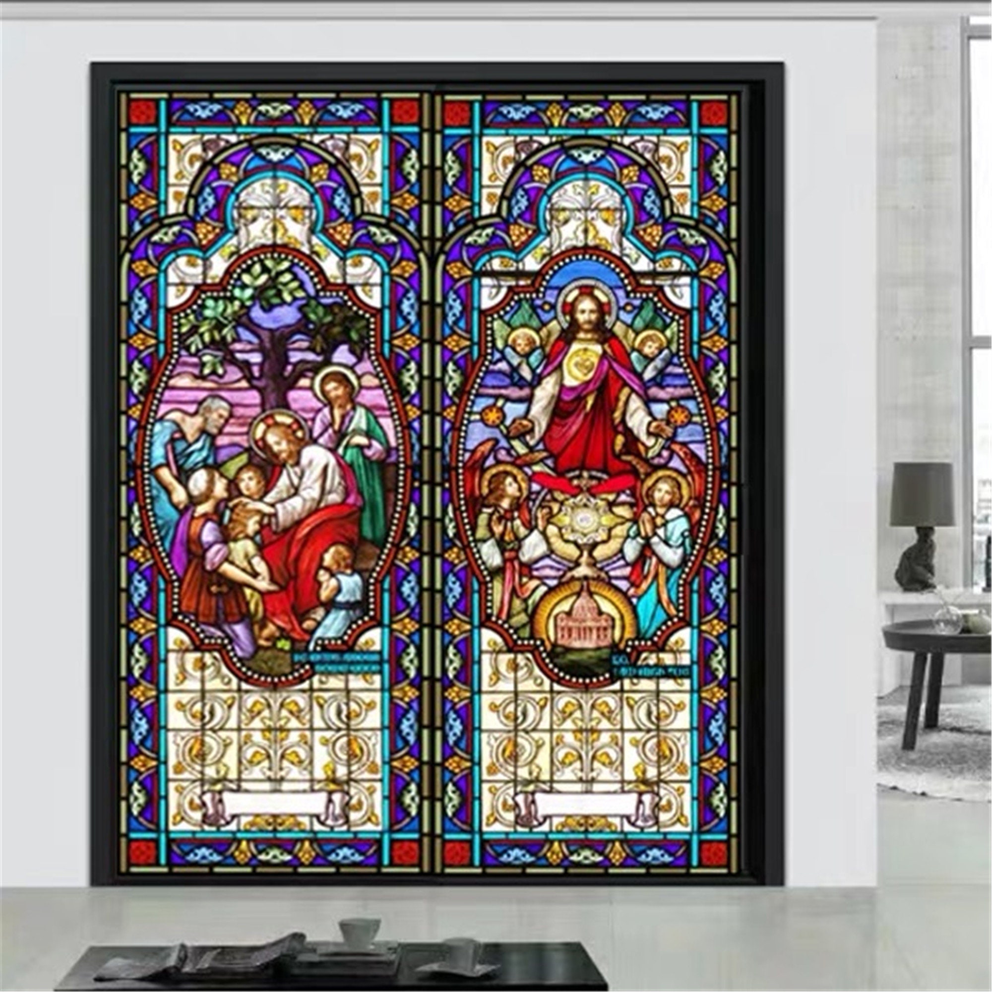 Gothic Rose Window Film Glass Films Frosted Stained Window Etsy
