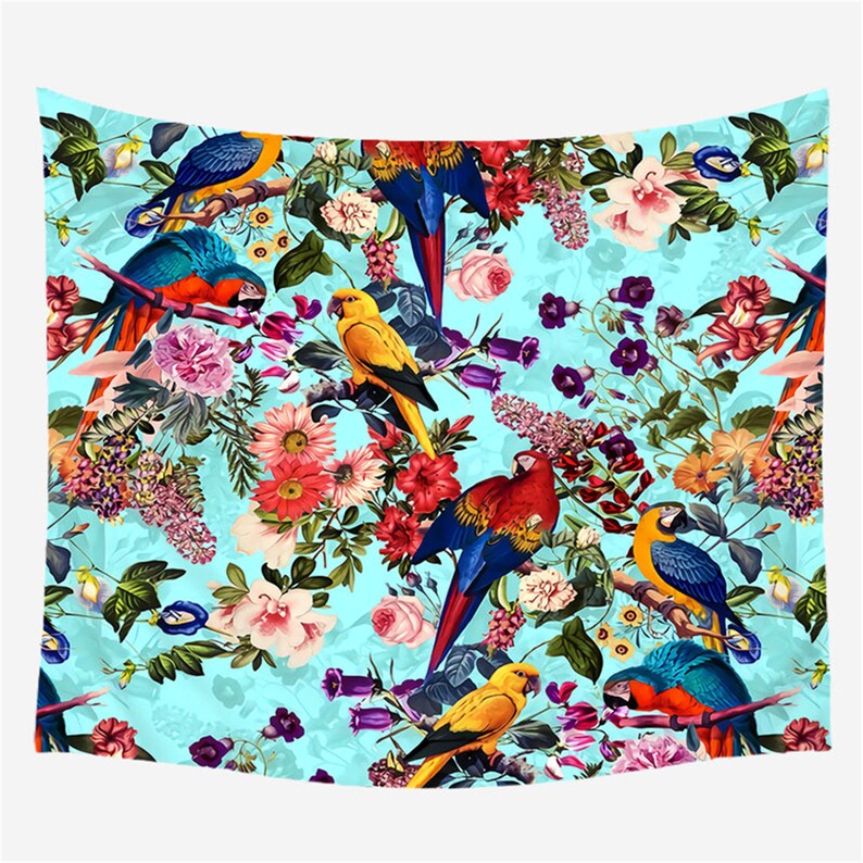 Cilected Nordic Flower Bird Tapestry Wall Hanging Polyester Etsy
