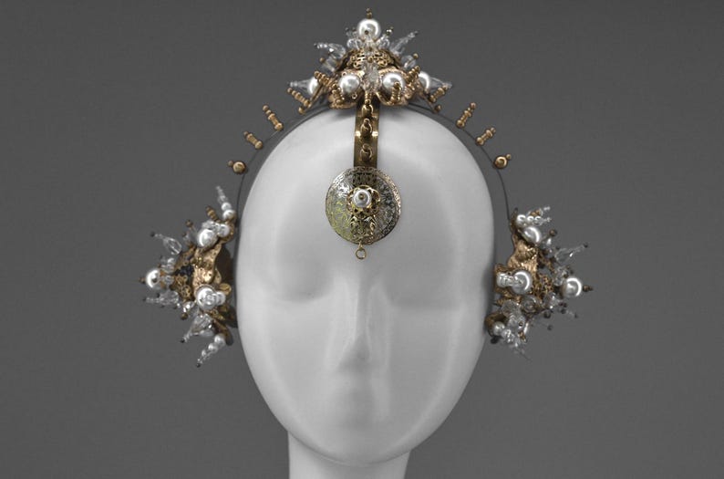Pearl Armour Headpiece Brass & Glass Crown - Etsy