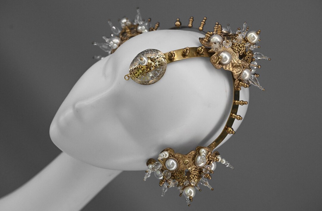 Pearl Armour Headpiece Brass & Glass Crown - Etsy