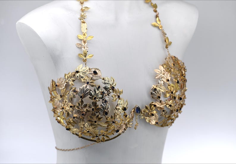 24K Gold Plated Blue Zirconia Bra Custom Handmade - Etsy