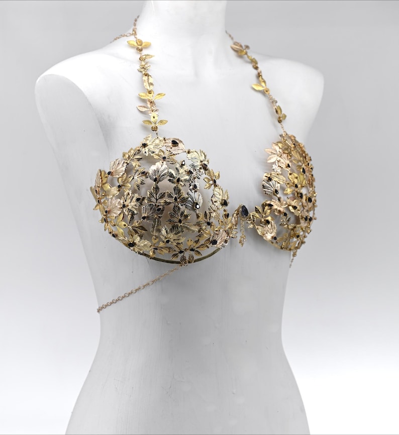 24K Gold Plated Blue Zirconia Bra Custom Handmade - Etsy