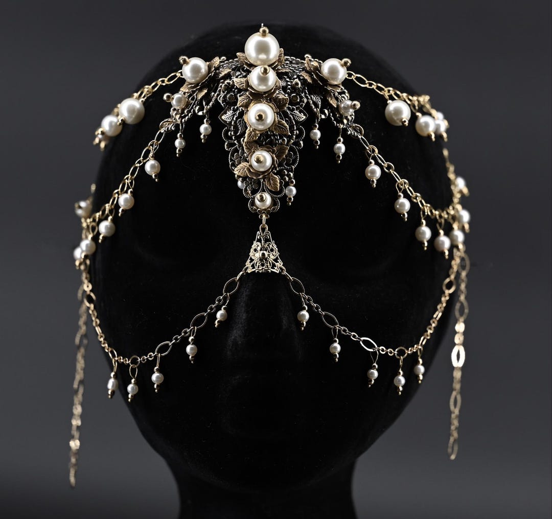 Ancient Mermaids Treasure Antique Bronze Pearl Face Chain Crown - Etsy