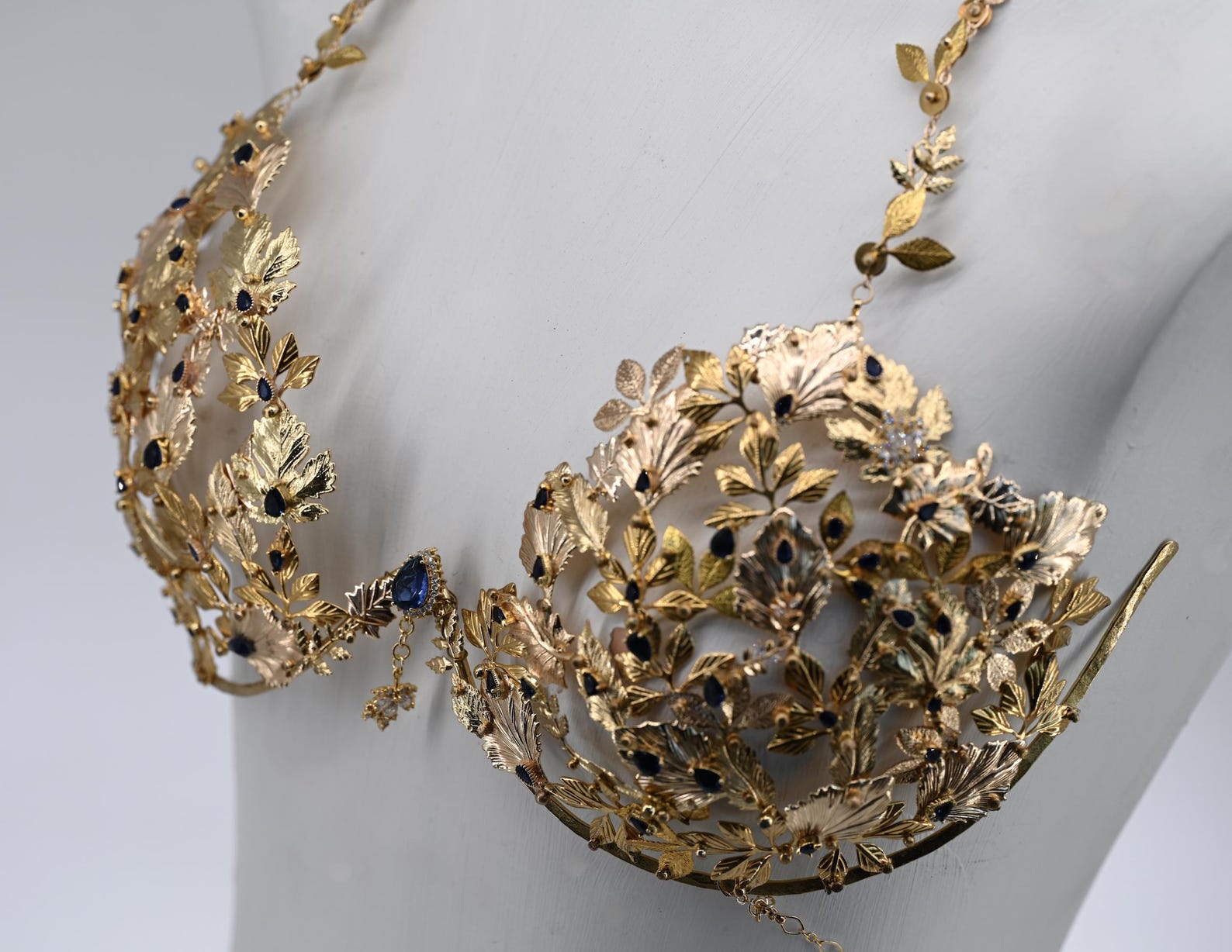 24K Gold Plated Blue Zirconia Bra Custom Handmade - Etsy