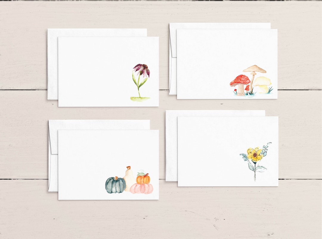 Seasonal Watercolor Folded Cards- Set of 12 Notecards - Etsy