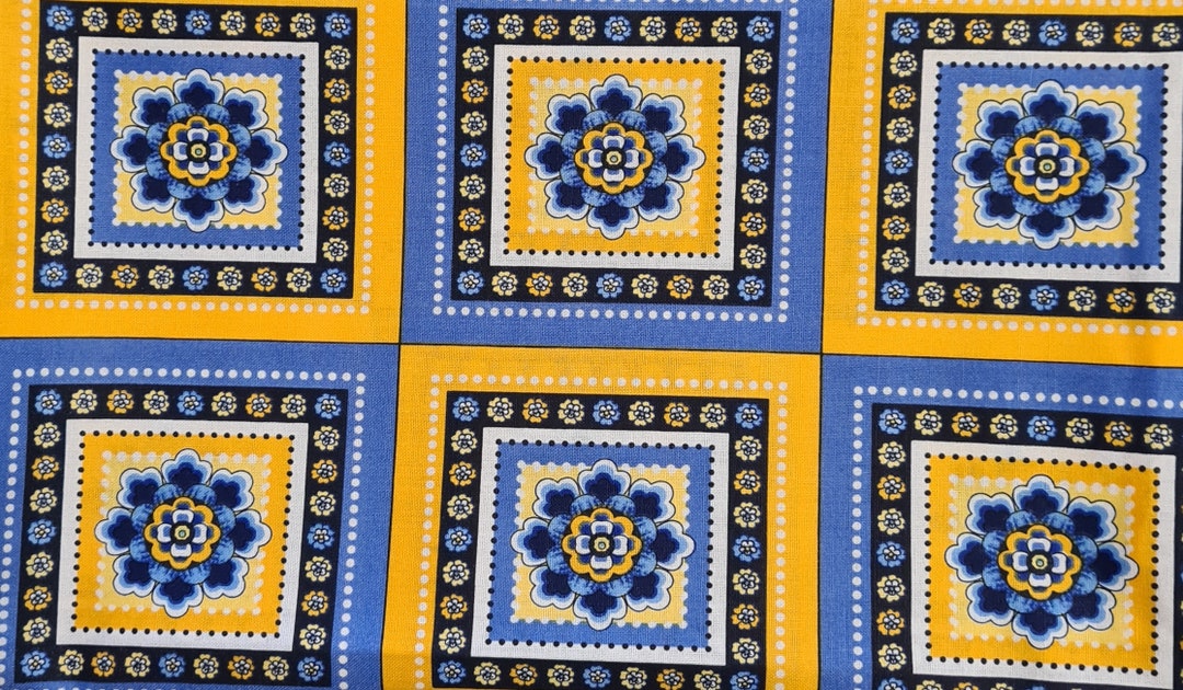 Bright Floral Fabric - Blue and Yellow - 100% Cotton Quilting Fabric - Etsy