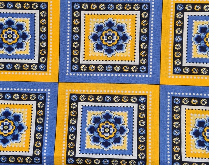 Bright Floral Fabric - Blue and Yellow - 100% Cotton Quilting Fabric - Etsy
