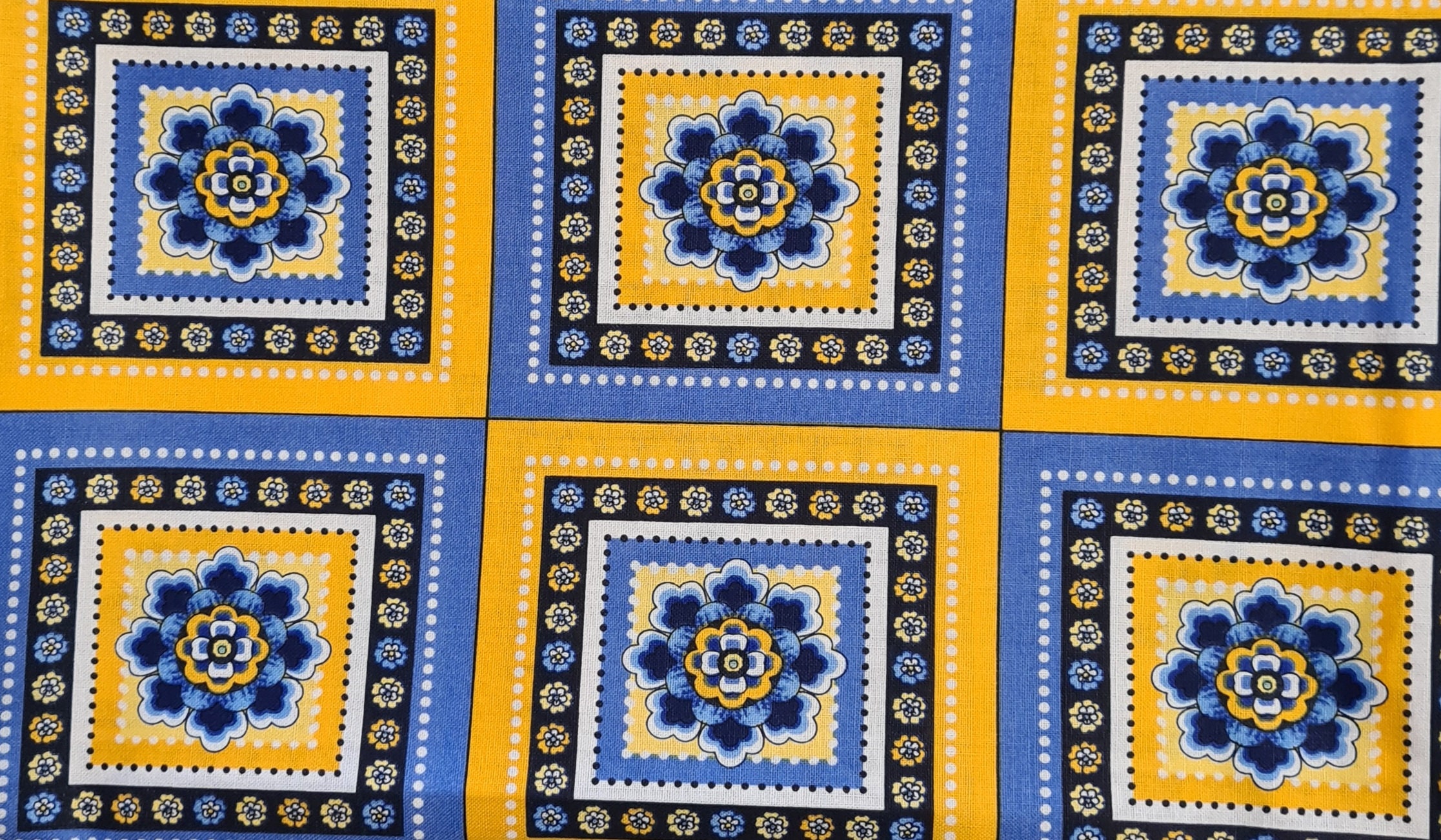 Bright Floral Fabric Blue and Yellow 100% Cotton Quilting Fabric - Etsy