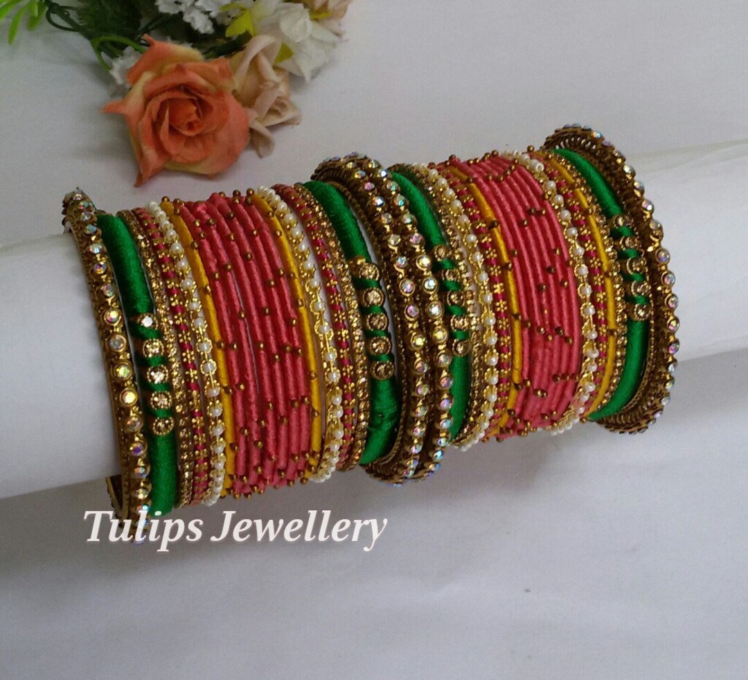 Bangles With Stone Work Indian Bangles Set Indian Jewelry Set - Etsy