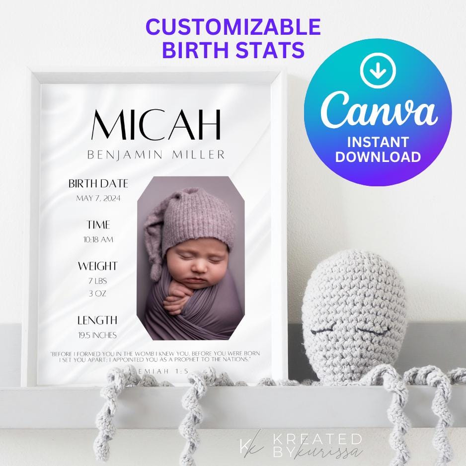 Minimalist Baby Birth Stats Template Customized With Canva ...