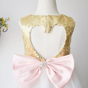 Heart-shaped Keyhole Gold Sequin Tulle Wedding Flower Girl Dress - Etsy