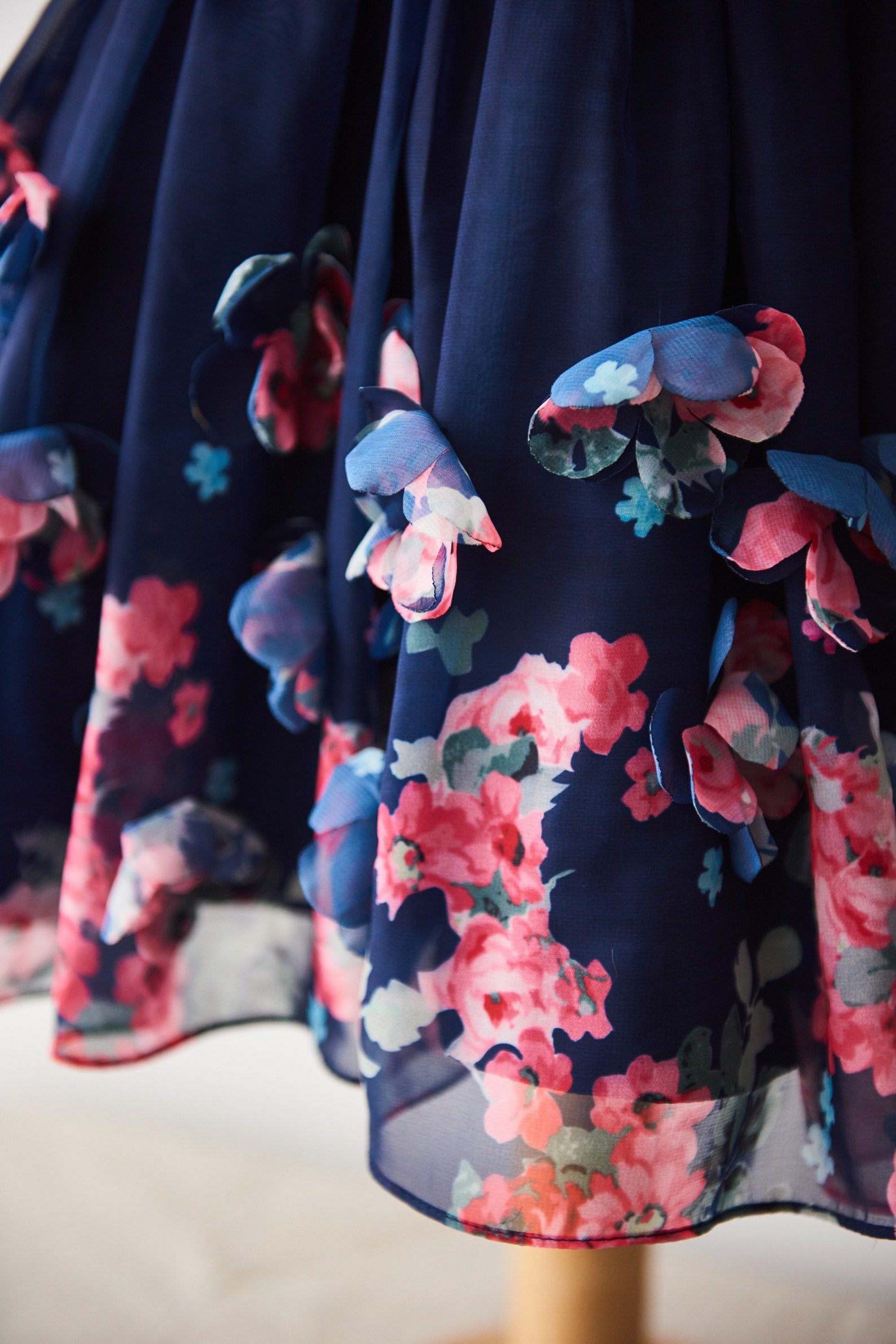 Navy Blue Printed Floral Chiffon Wedding Flower Girl Dress - Etsy