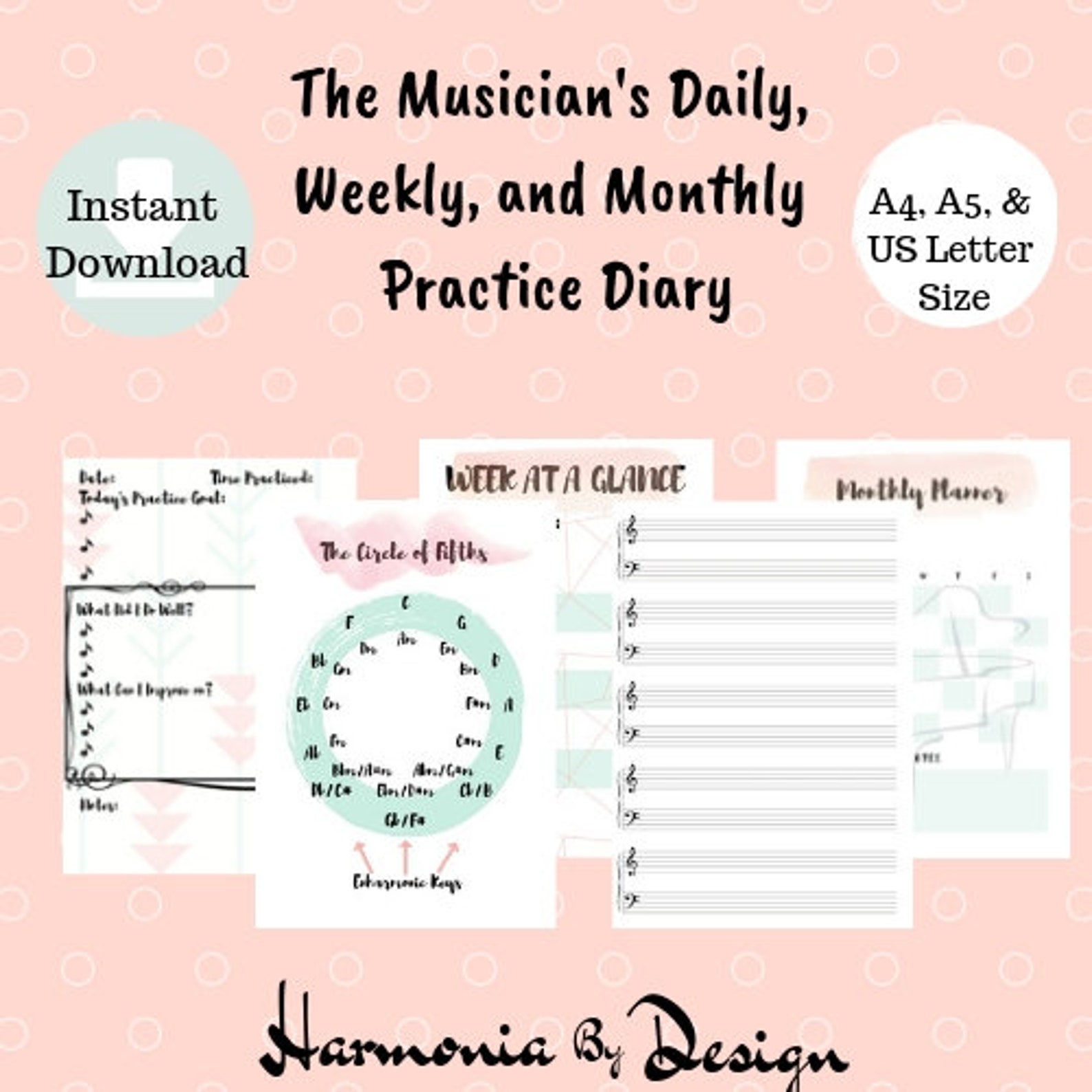 Digital Practice Planner Printable Planner Pages Music A4 | Etsy