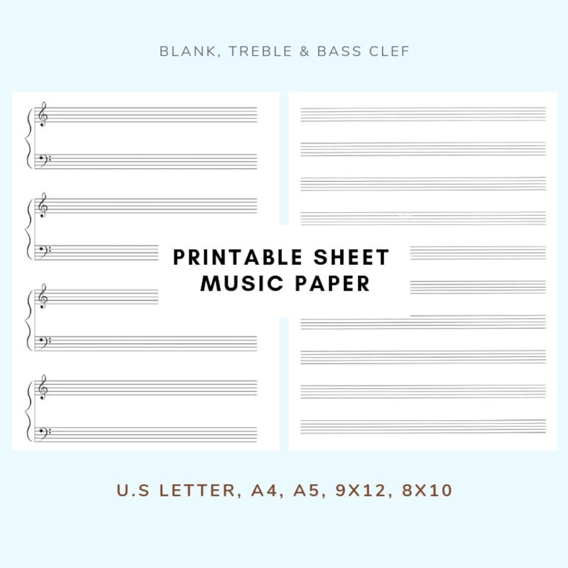 Sheet Music, Blank Manuscript Paper, Instant Download, Printable PDF ...