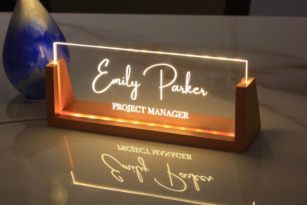 Personalized Desk Wood Plate - Personalized Work Badges - Desktop Name ...