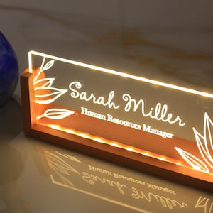 Desk Nameplate - Personalized Lighted Wooden Desk Nameplate - Acrylic ...