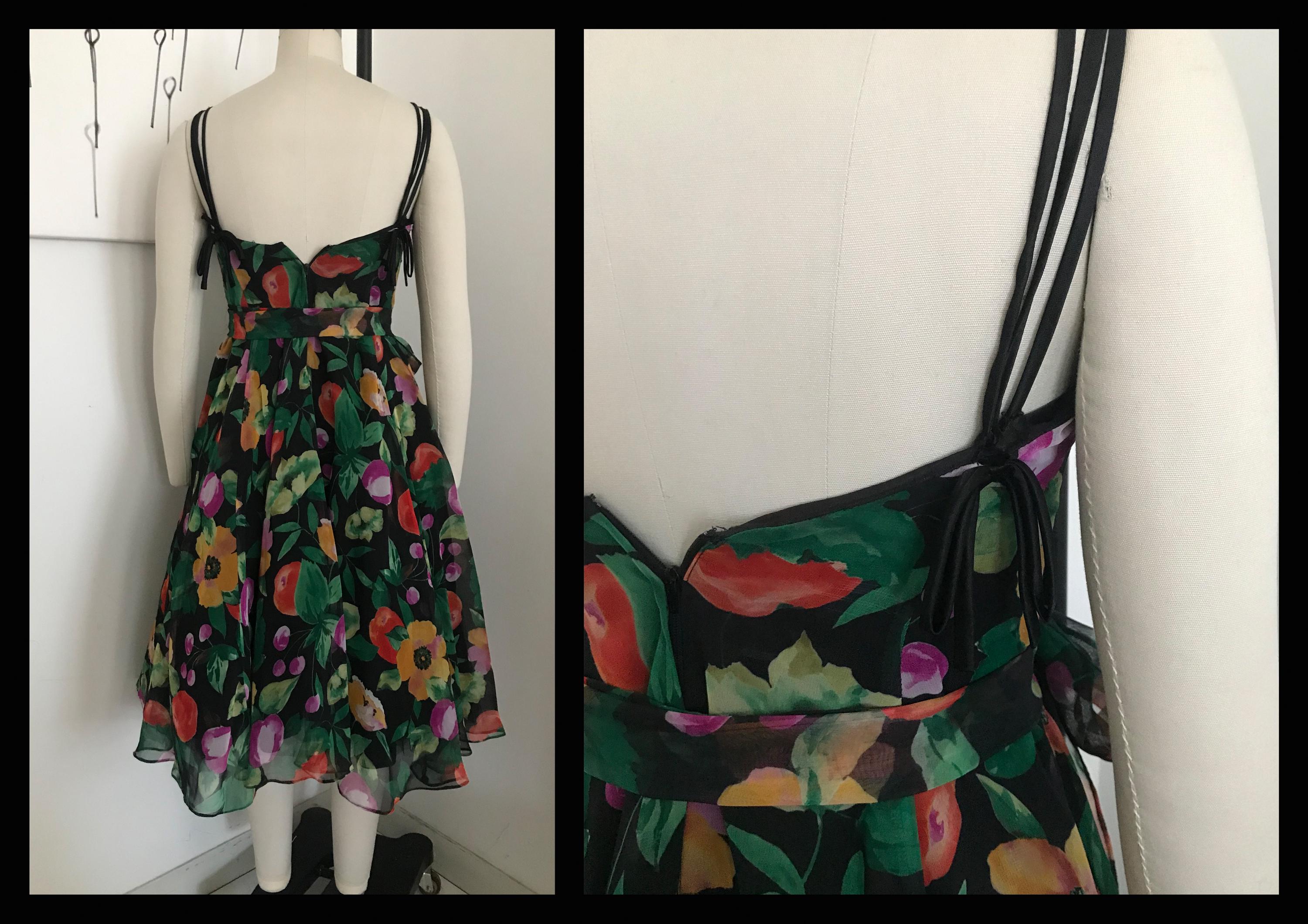 Vintage 50s Style Summer Party Dress,floral Pattern Black Dress With ...