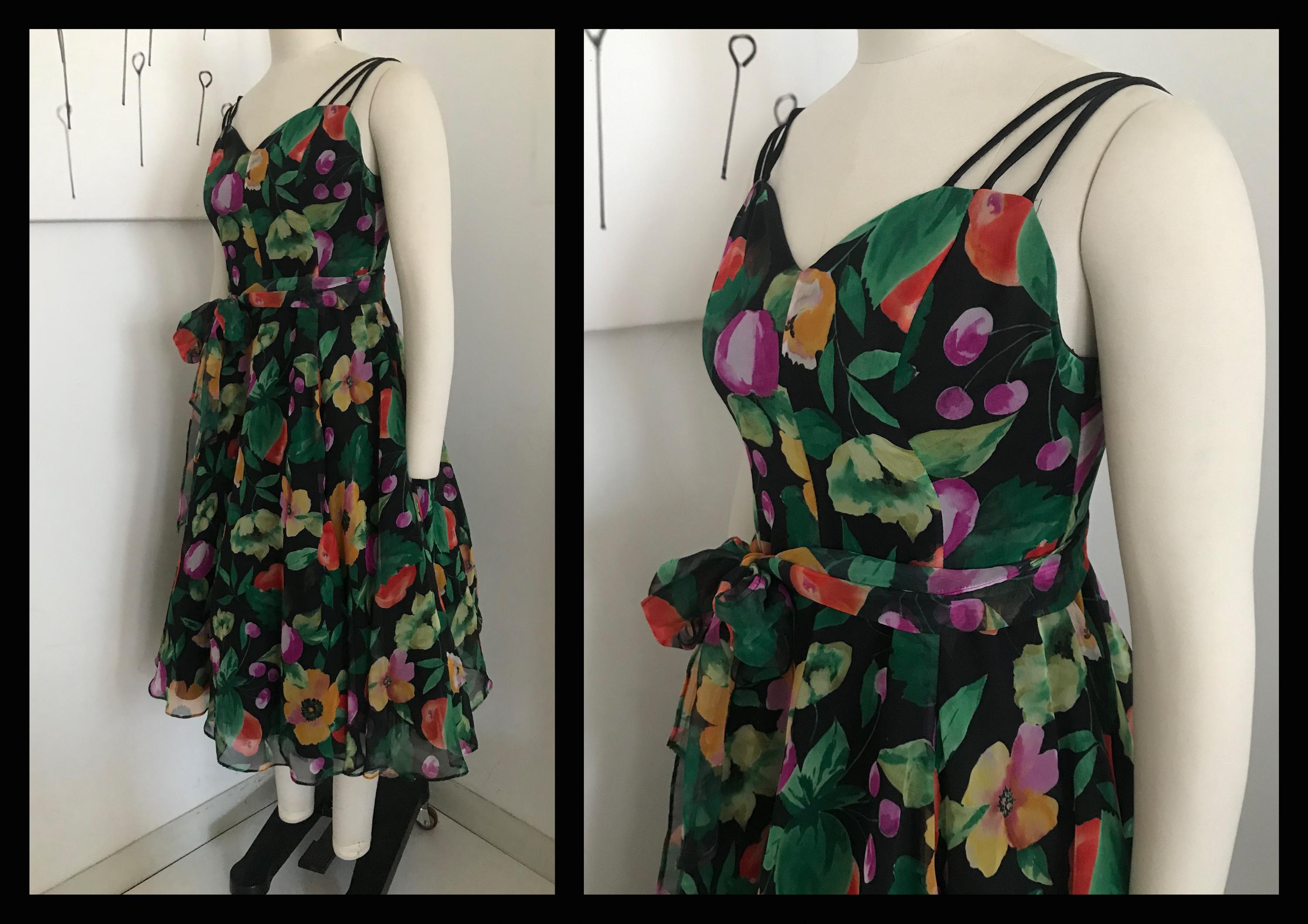 Vintage 50s Style Summer Party Dress,floral Pattern Black Dress With ...