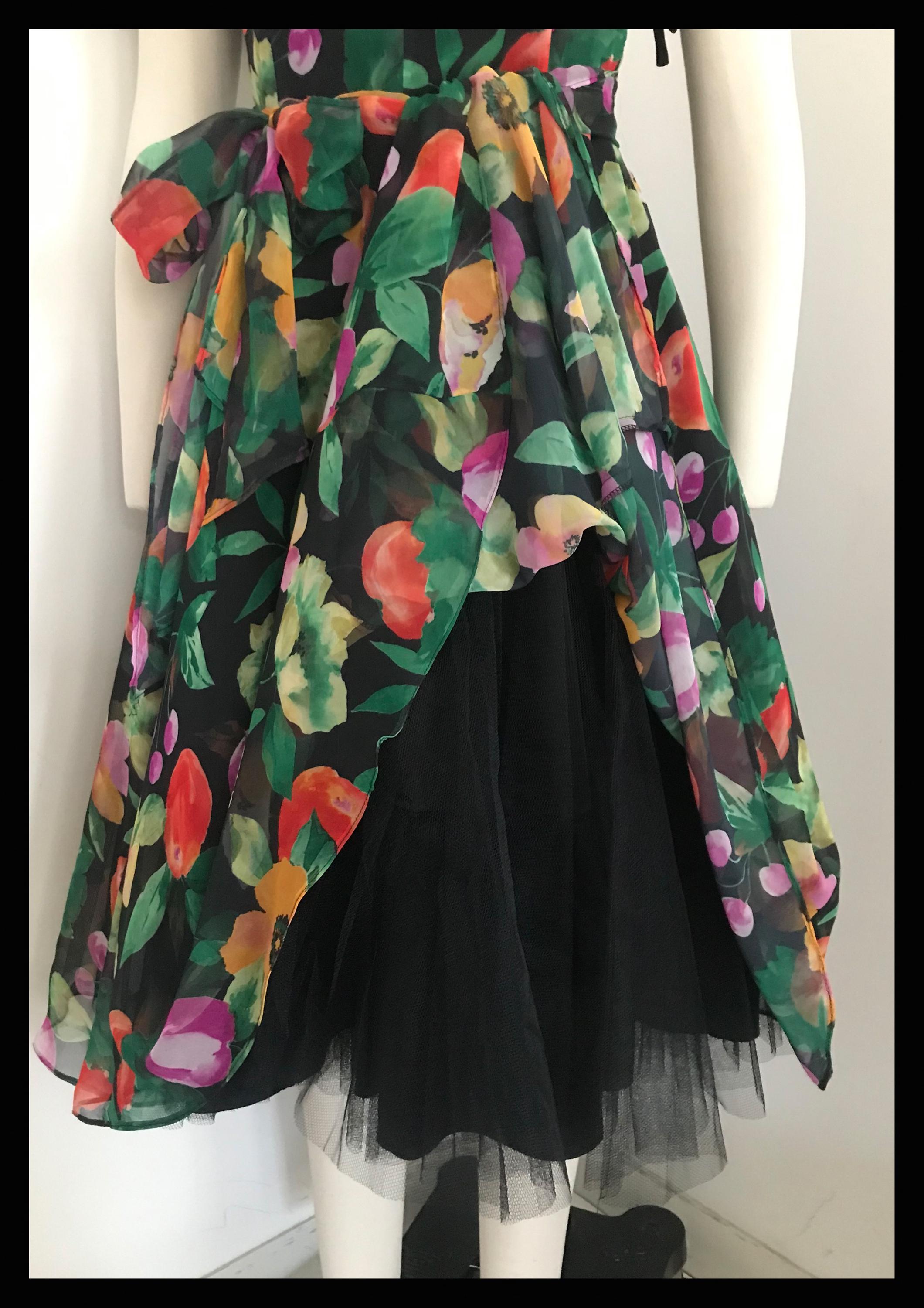Vintage 50s Style Summer Party Dress,floral Pattern Black Dress With ...