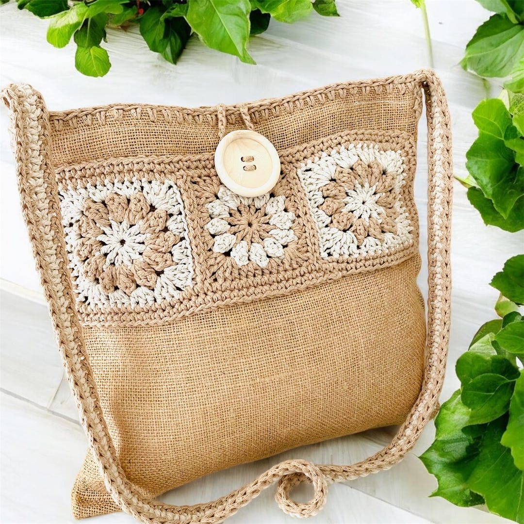 Market Bag, Eco-friendly Burlap Crochet Shoulder Tote, Stylish Boho ...