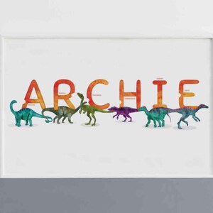 Archie Watercolour Dinosaurs Printable, Horizontal Name Poster ...