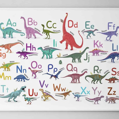 Dinosaur Alphabet Poster Dinosaur Wall Art Abc Poster Abc - Etsy