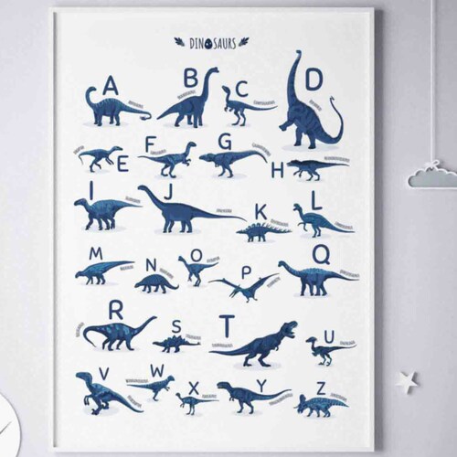 Alphabet Dinosaurs Navy Print Portrait ABC Poster Nursery - Etsy Israel