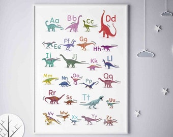 Alphabet Dinosaurs Print Vertical ABC Poster Nursery | Etsy