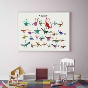 Watercolor Alphabet Print, Alphabet Dinosaur , Horizontal, ABC Poster ...