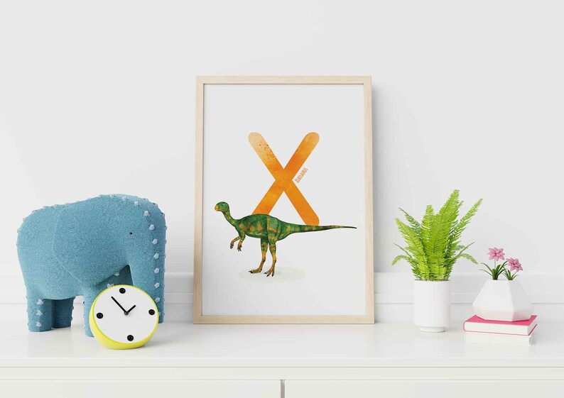 Lámina del alfabeto del dinosaurio Xiaosaurus, letra X para decoración ...