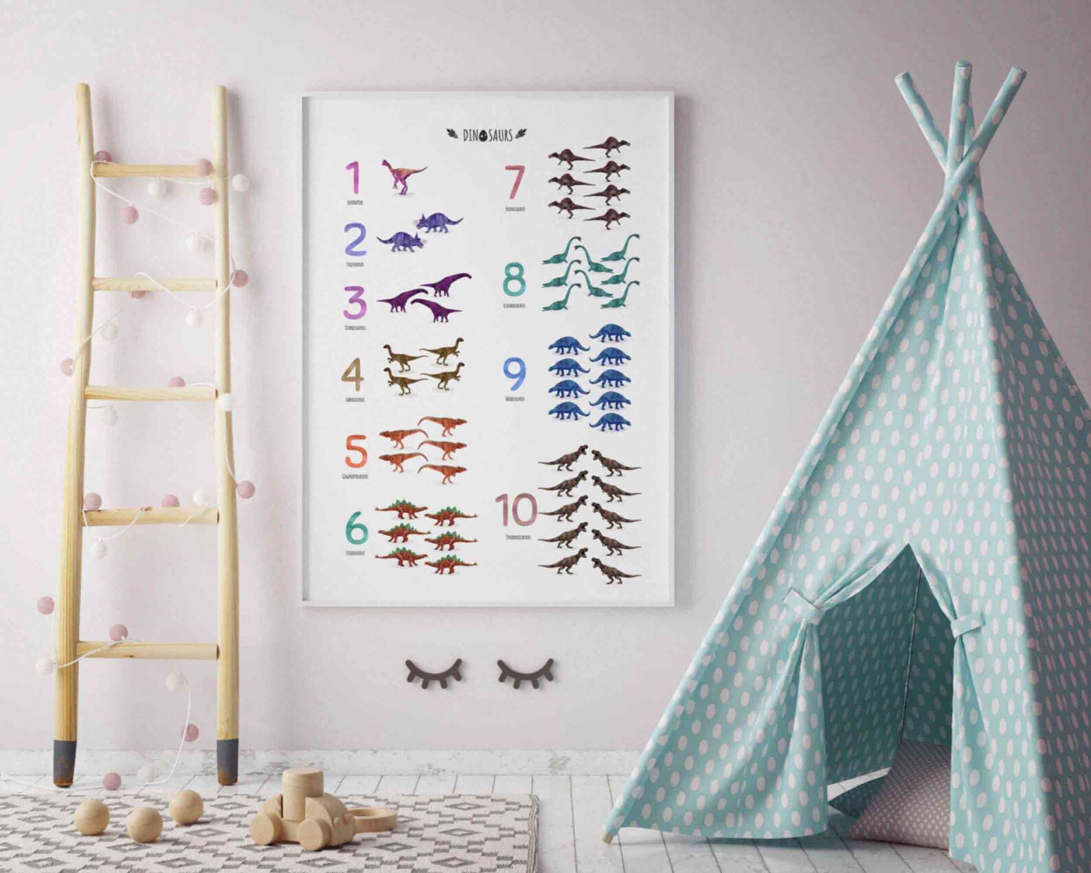 Watercolour dinosaurs numbers educational poster Count to ten | Etsy