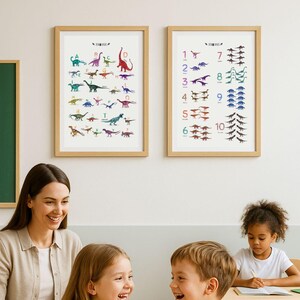 Watercolour Set of 2 Dinosaur Alphabet & Numbers Prints, Playroom 1 to ...