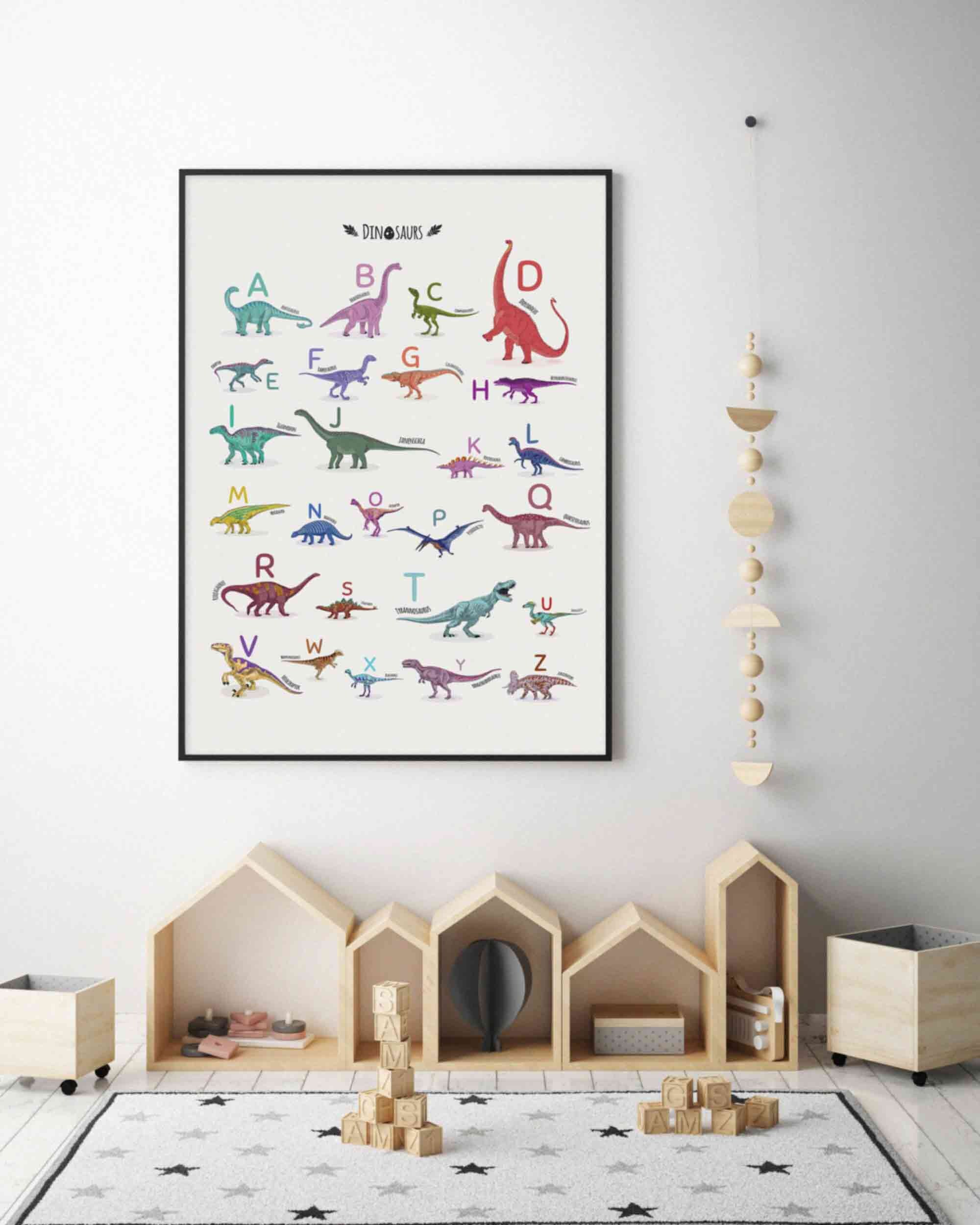 Alphabet Dinosaurs Colorful Print Vertical ABC Poster | Etsy