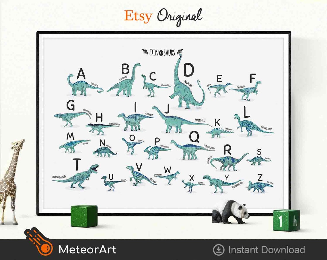 Alphabet Print Alphabet Dinosaur Horizontal ABC Poster - Etsy