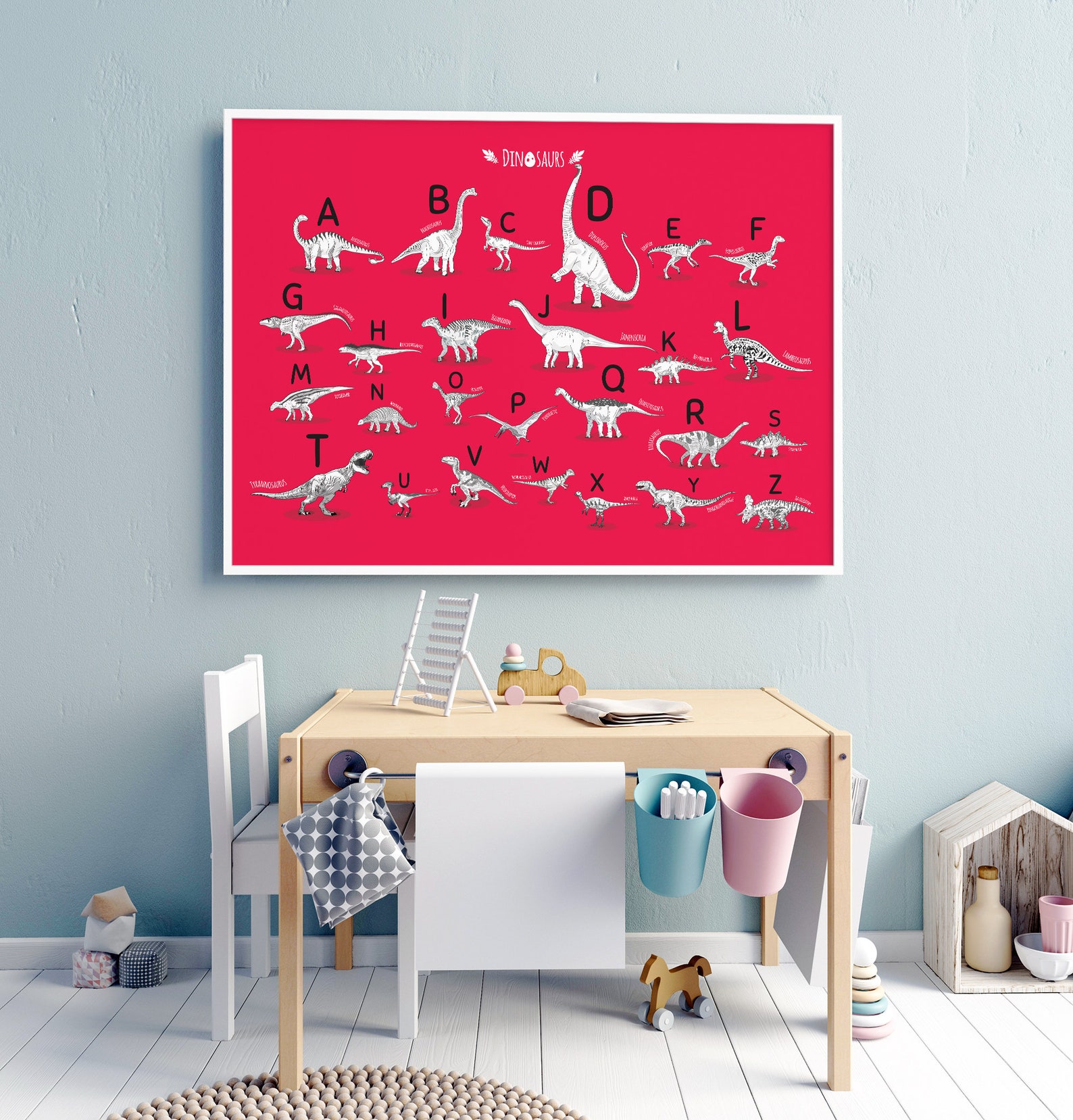 Dinosaurs Alphabet Red Print Landscape ABC Poster Nursery - Etsy