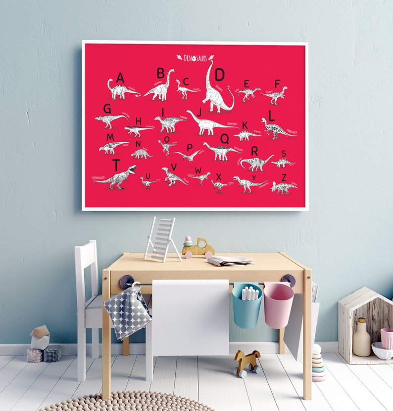 Dinosaurs Alphabet Red Print Landscape ABC Poster Nursery - Etsy