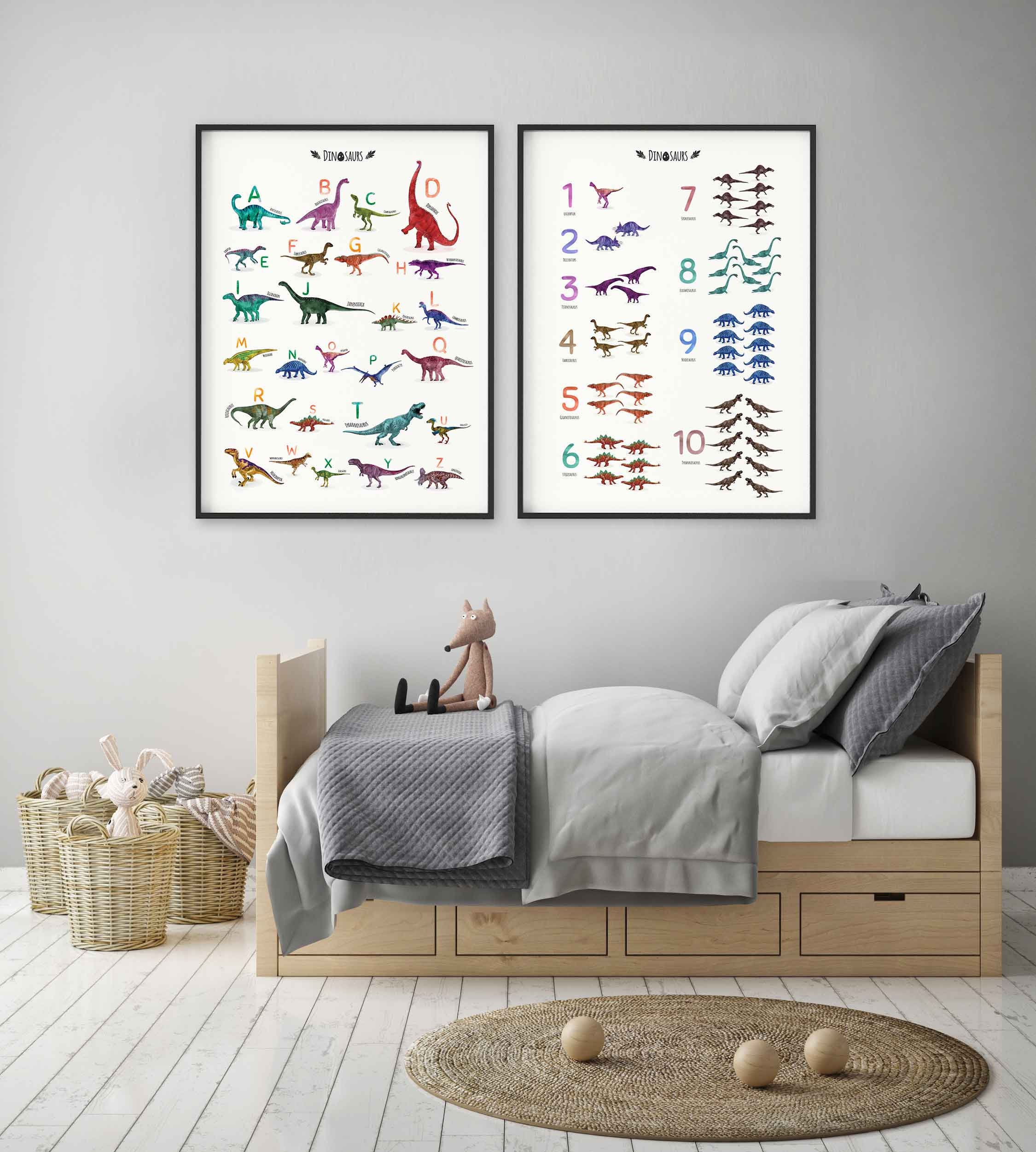 Watercolour Set of 2 Dinosaur Alphabet & Numbers Prints - Etsy